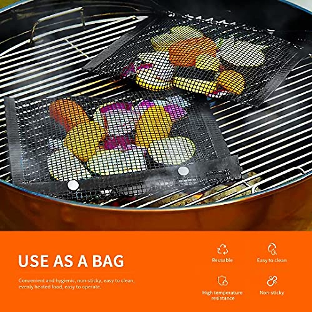 Tekfab 2 Pcs Barbecue Grill Mesh Bag, Non-Stick, Heat-Resistant, Reusable and Easy-to-Clean BBQ Net Bag for Outdoor Picnic Cooking and Barbecue - 8.7 x 10.6 Inches