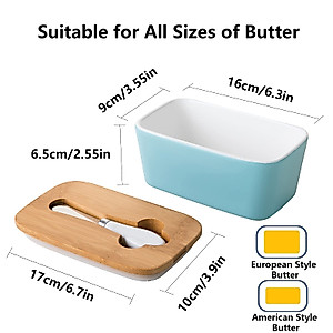 Porcelain Butter Dish with Knife & Wooden Lid, Candiicap Airtight Butter Keeper for Countertop, Large Butter Holder for East West Coast Butter(Matte Pink)
