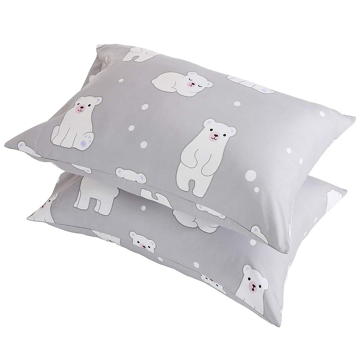 Homiest Polar Bear Pillowcase Cartoon Animal Printed Brushed Microfiber Pillowcases Standard Size 20x26, Grey Bear