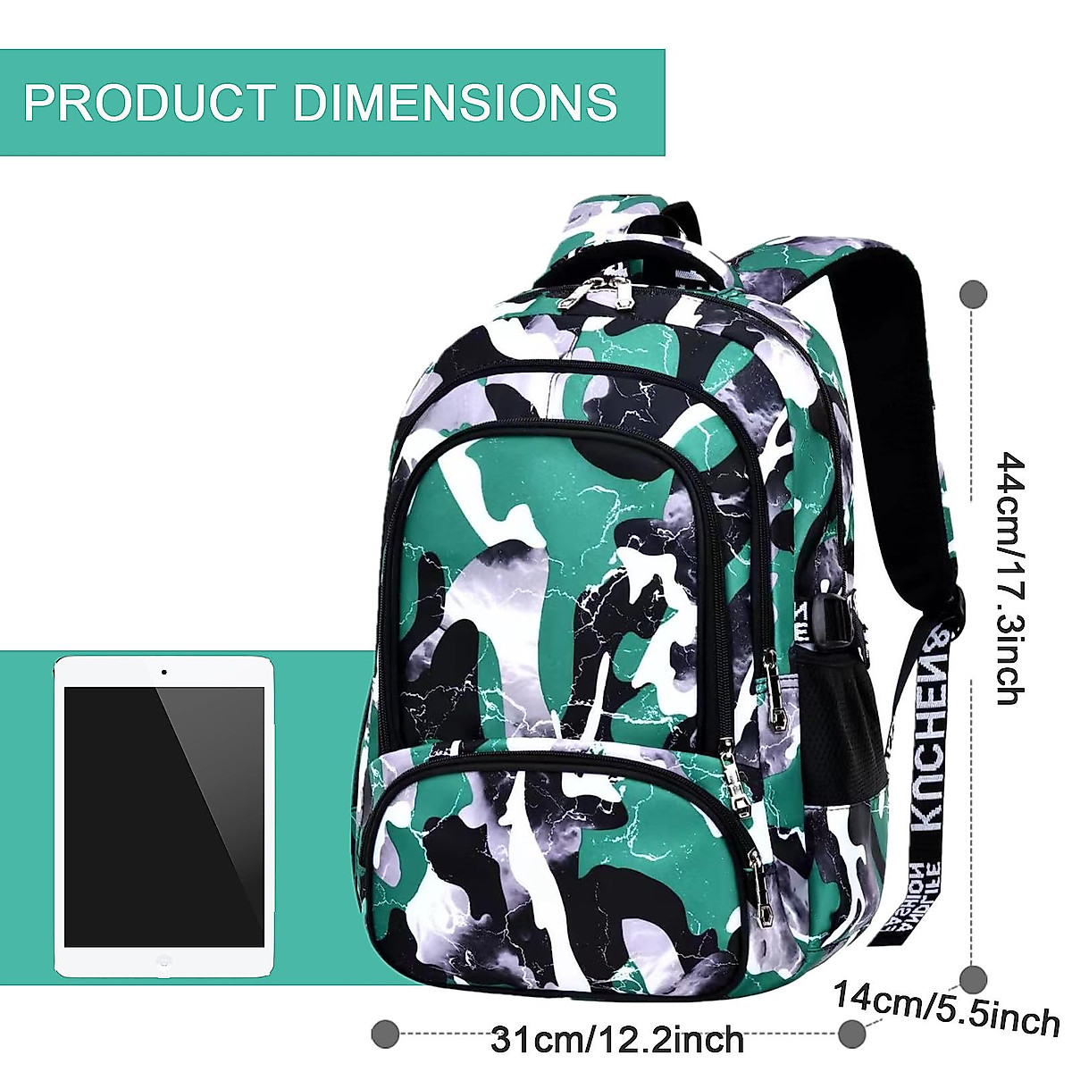 Yvechus Camo Backpack for Kids, Lightweight Camo Backpack Elementary Middle School Backpack Water Repellent Bookbag (Camo Green 2 in 1)