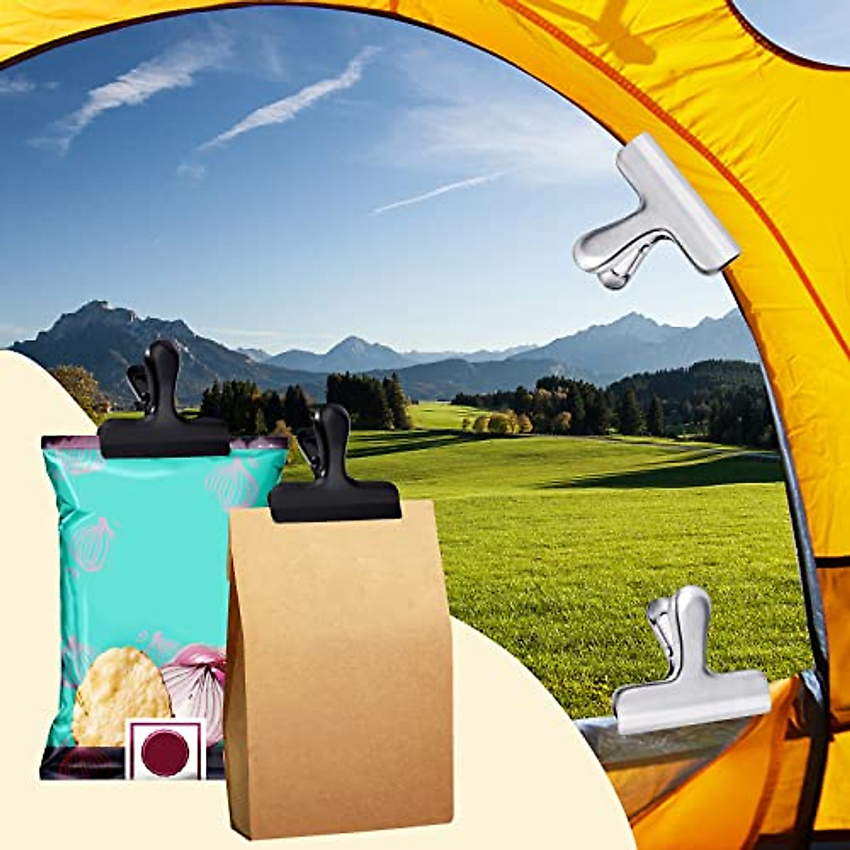 12 Pack Stainless Steel Chip Bag Clips,Chip Clips 3 Inch Wide,Metal Food Bag Clips Heavy Duty,Round Edge Air Tight Seal Grips on Coffee Food Bread Bags,Food Clips for Office Kitchen Home Usage (Black)