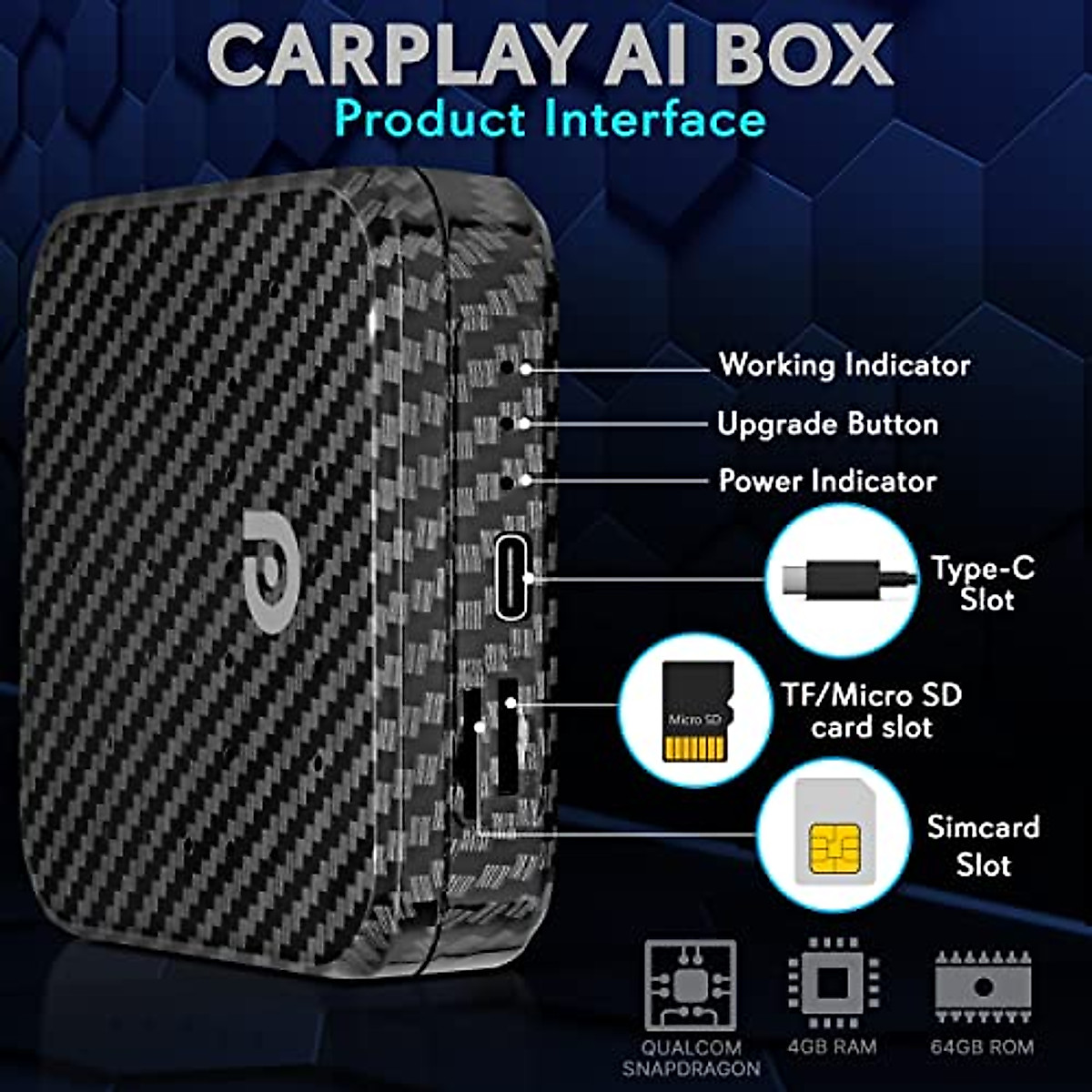 PyleUsa Wireless CarPlay Android Auto Multimedia Video Box,4GB RAM 64GB ROM,2.4GHz,5GHz Dual Band WiFi BT,Octa Core 64Bit,4K Full HD,H.265,USB3.0 Android Box,Screen Mirroring, Install Android Apps