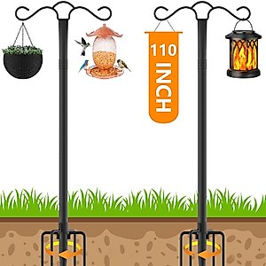 110 Inch 2 Pack Adjustable Shepherds Hooks for Outdoor with 5 Prong Base Heavy Duty Outdoor Garden Shepherds Hooks Hanger for Hanging Bird Feeder Flower Plant Baskets Solar Light Lantern Pole Stand