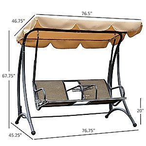 Outsunny 2-Seat Patio Swing Chair, Outdoor Porch Swing Glider with Adjustable Canopy, Cup Holders and Storage Tray, for Garden, Poolside, Backyard