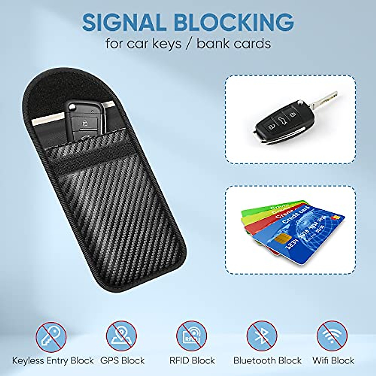 2 Pack Faraday Bags for Key Fob, FINPAC Faraday Cage Protector, Car RFID Signal Blocking, Anti-Theft Pouch, Anti-Hacking Case Blocker (Medium)