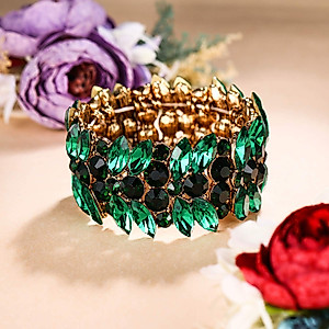 EVER FAITH Women's Elastic Stretch Bracelet Marquise Crystal Art Deco Prom Jewelry Green Antique Gold-Tone