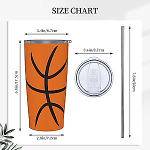 CHASOEA Basketball Tumbler 20oz Ball Stainless Steel Insulated Tumblers with Lid and Straw Orange Travel Coffee Mug Tea Wine Cups Water Bottle Basketball Gifts for Women