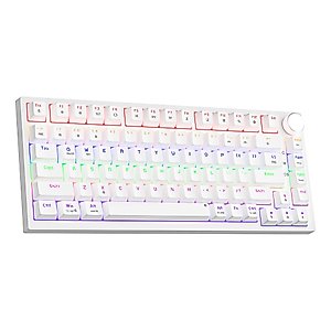 Newmen GM326 75% Percent Mechanical Keyboard,Wired Mini Backlit Hot Swappable Gaming Mechanical Keyboard with Knob,82 Keys Anti-Ghosting Compact White Gaming Keyboard for PC Win Mac,Red Switch