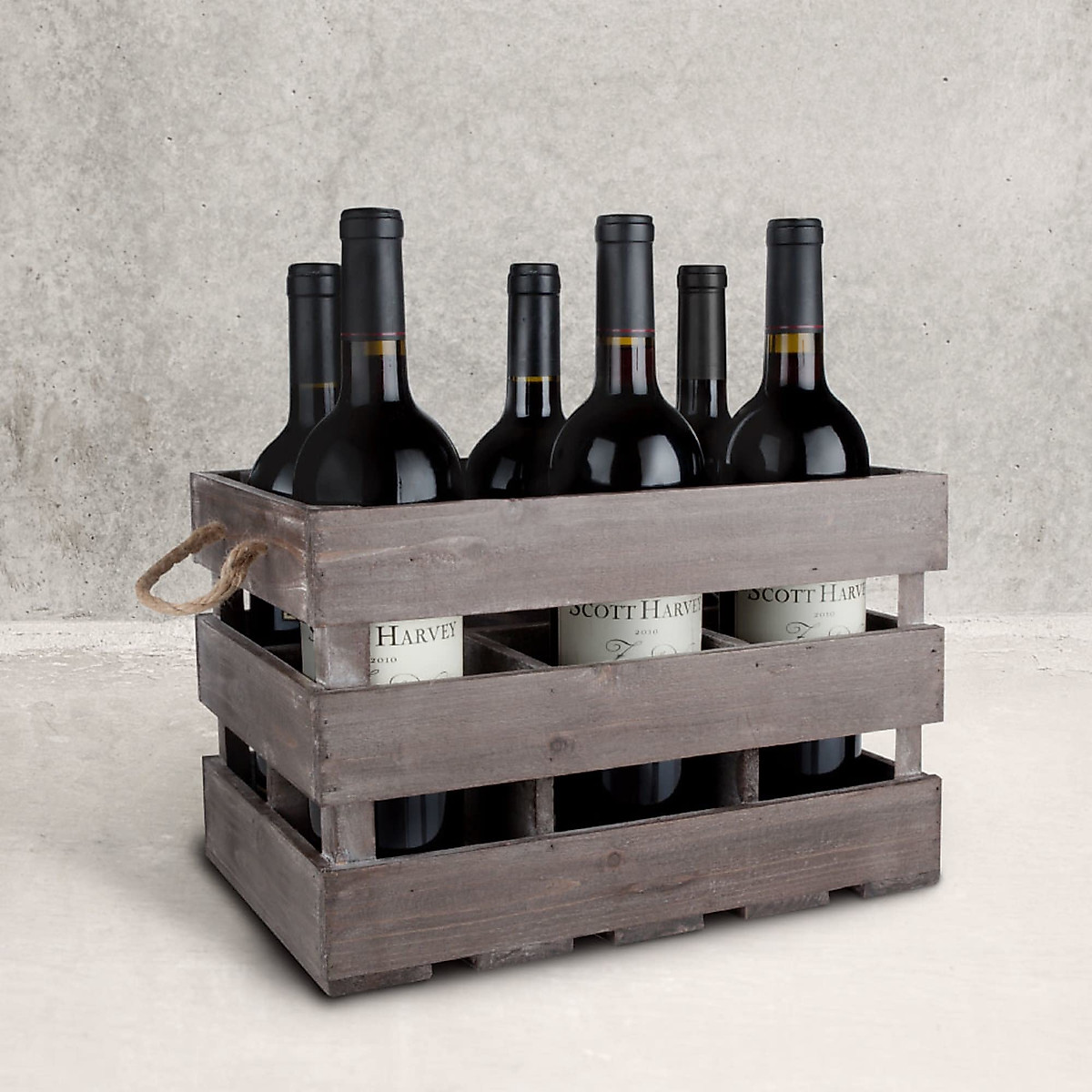 Twine 4281 Farm House Decor, Wood Wine Holder Rustic Farmhouse Wooden 6 Bottle Crate, Dark wood