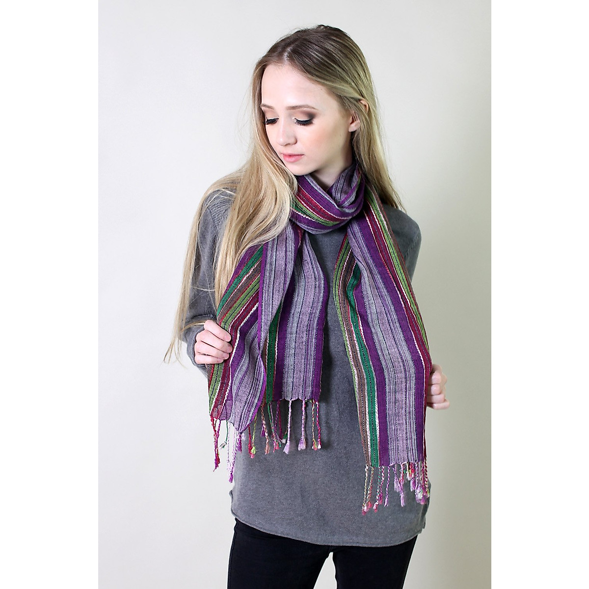 Anika Dali Women’s Jewel Shimmer Multicolor Stripe Scarf, Metallic Pashmina Shawl (Purple Dazzle)