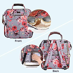 Kaome Diaper Bag Backpack, Upgraded Large Capacity Multifunction Nappy Bags, Waterproof Baby Bag Floral Insulated Durable Travel Maternity Back Pack for Baby Girls with Diaper Pad Bottle Bag (Floral)