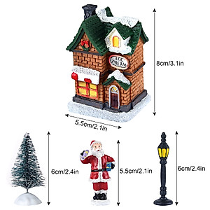 ELECLAND 12Pcs Christmas Village Sets, Christmas Village Houses with Bottle Brush Trees Christmas Figurines, Mini Christmas Trees Christmas Village Accessories for Christmas Home Decorations
