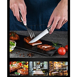 UNI-RHYTHM Upgrade 20Cr13NH 4.5Inchs Stainless Steel Steak Knife Set of 6, Dishwasher Safe Stainless Steel serrated Knives, Silver. Gift Box for Father's Day, Mother's Day, Thanksgiving, Christmas