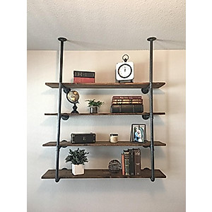 WGX Design For You Industrial Retro Wall Mount Iron Pipe Shelf Hung Bracket DIY Storage Shelving Bookshelf (2 Pcs 4Tier Hardware only)