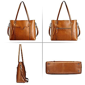 S-ZONE Women Genuine Leather Top Handle Satchel Daily Work Tote Shoulder Bag