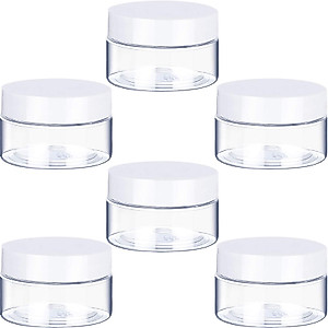 6 Pack 4 oz Plastic Pot Jars Round Clear Leak Proof Plastic Cosmetic Container Jars with White Lids for Travel Storage Make Up, Eye Shadow, Nails, Powder, Paint, Jewelry(4 oz)