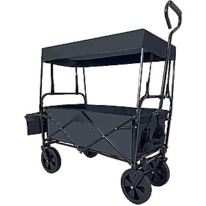 Wagon Cart with Wheels Foldable,Utility Garden Cart with Canopy,Outdoor Utility Collapsible Folding Wagon with Heavy-Duty Steel Frame,Collapsible Wagon,Trolley Cart Carry up to 150 Pounds