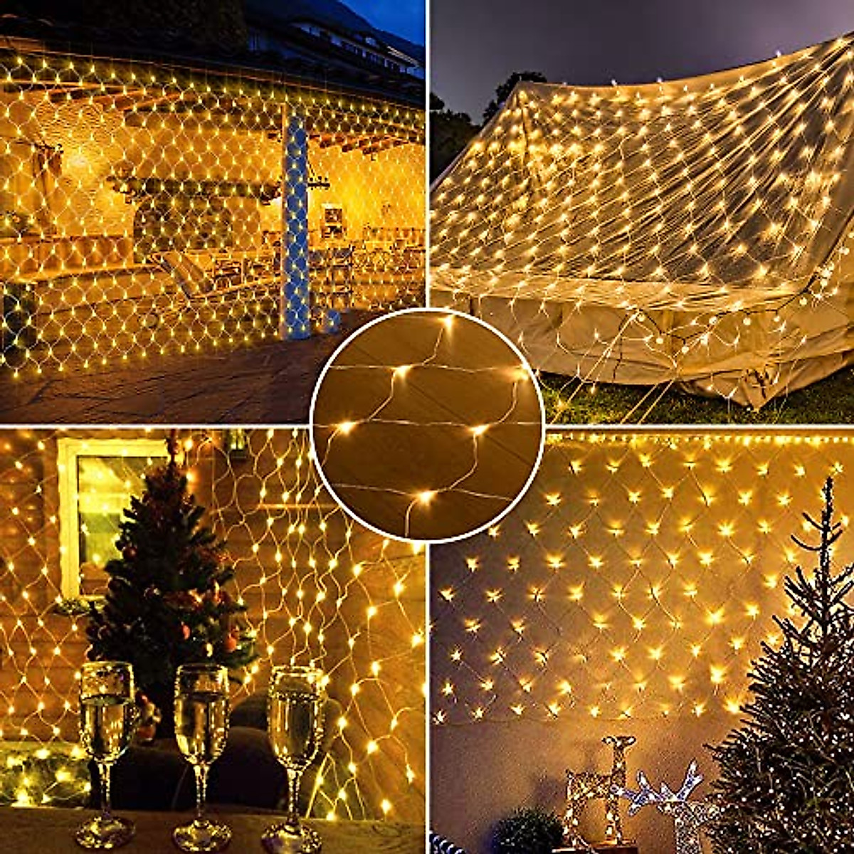 kemooie 198 LED Christmas Net Lights, 9.8FT x 6.6FT Plug in Mesh Lights, Connectable 8 Twinkle Modes Waterproof String Lights for Garden Bush Window Christmas Decorations (Warm White)