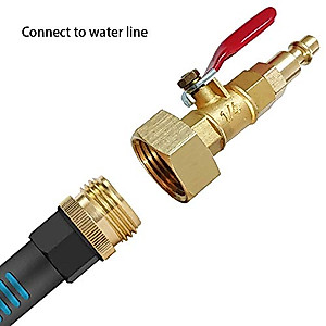 Lomodo Winterize Blowout Adapter Winterizing Tool with 1/4" Quick Connect Plug and 3/4" Garden Hose Threading, Brass Quick Fitting with Ball Valve for Blowing Out Water to Winterize Water Lines