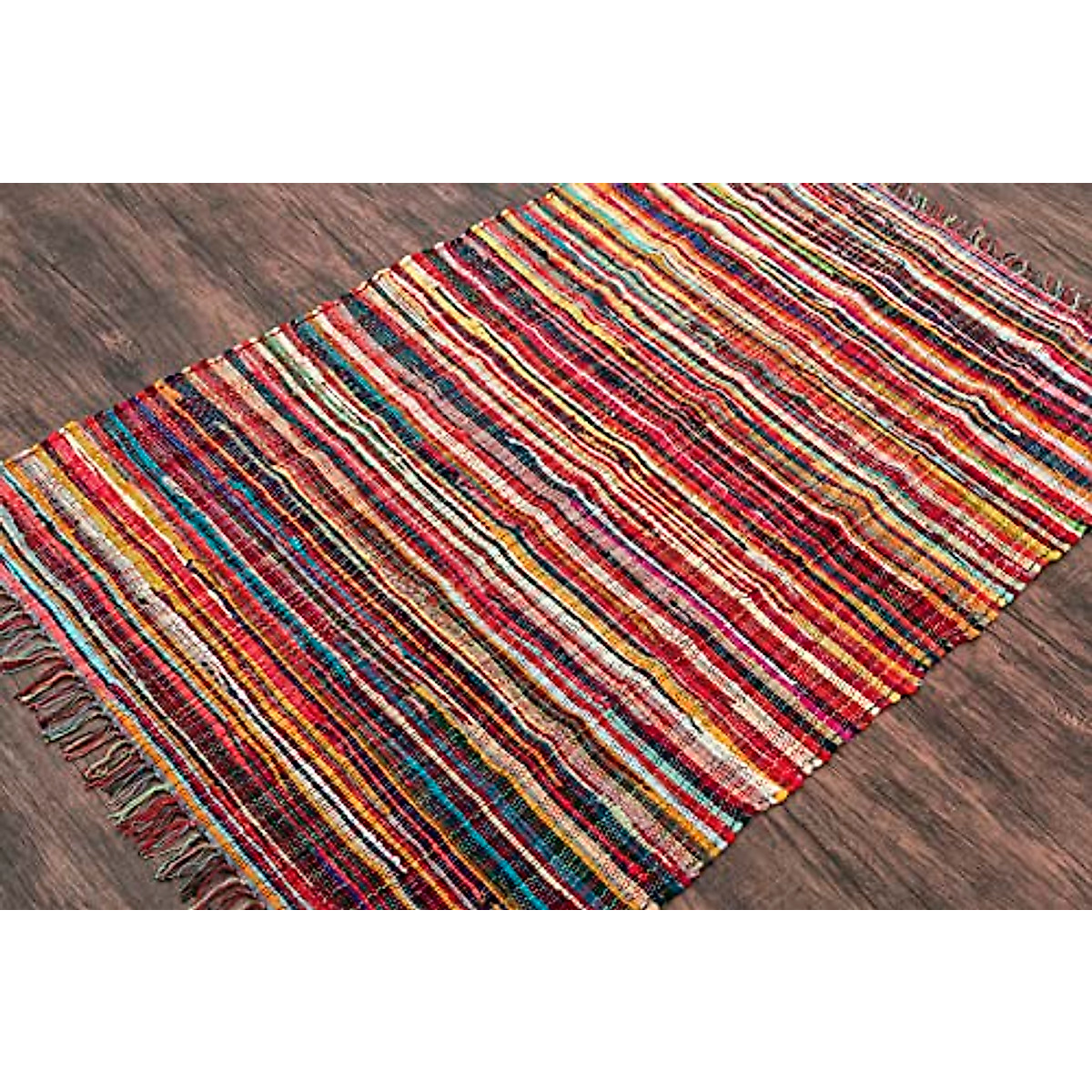 HOMEMONDE 4x6 Area Rug 100% Recycled Handmade Chindi Rag Carpet Colorful Boho Rugs for Living Room, Bedroom, Kitchen