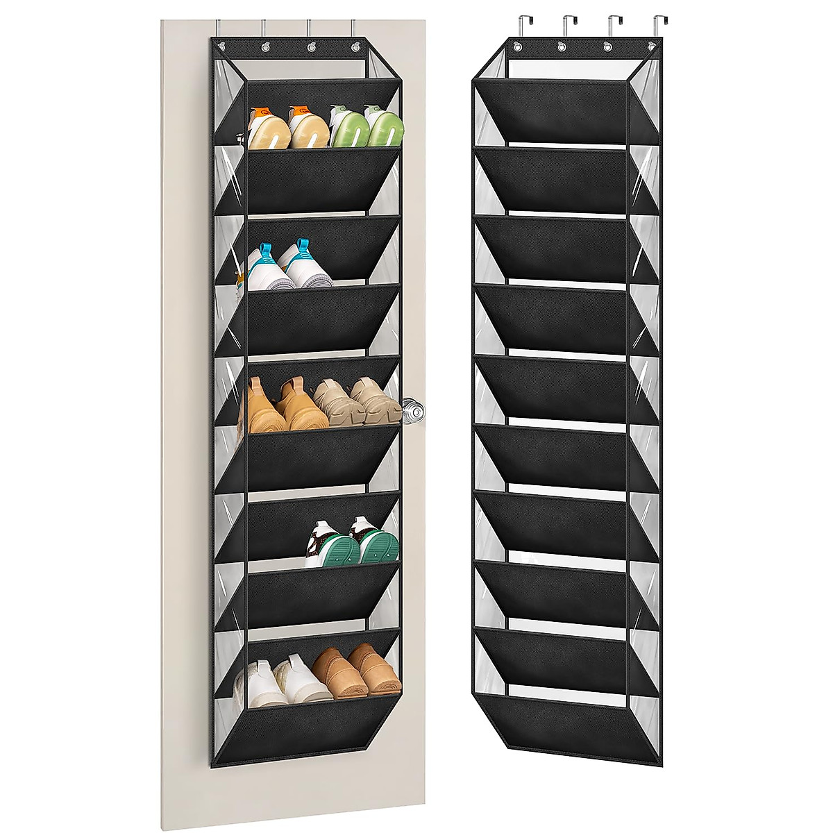 AOODA 10 Tier Clear Over the Door Shoe Organizer Storage, Deep Pockets Large Hanging Shoe Rack for Closet Door, Fit 20 Pairs Shoe Holder Hanger for Sneakers, Boots (Black)