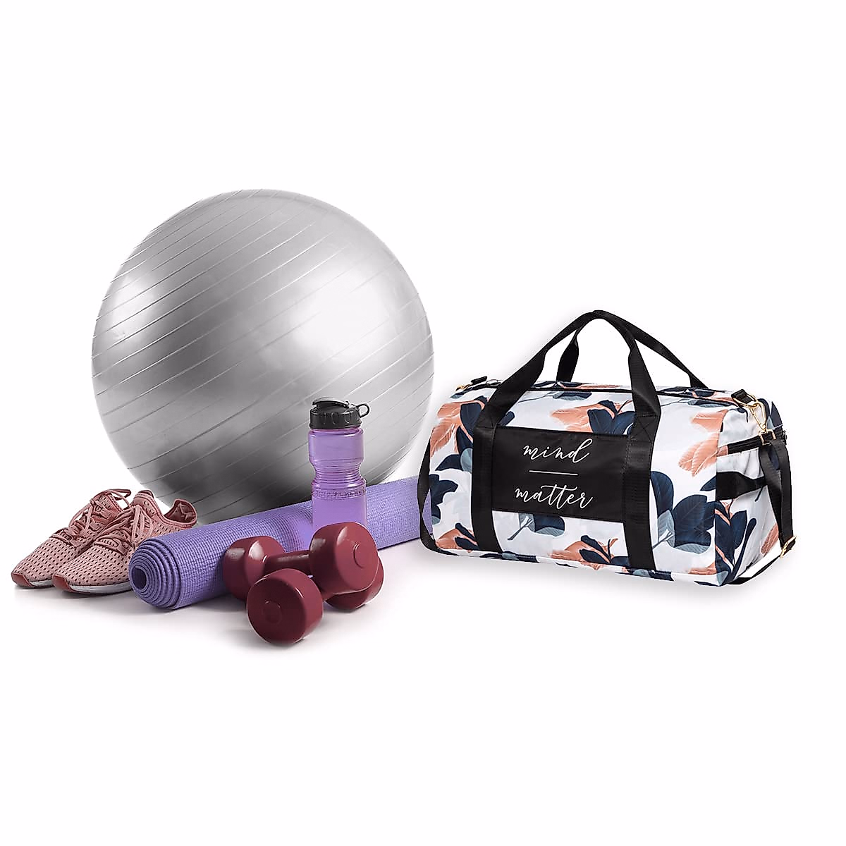 Gym Bag for Women with Shoe Compartment and Wet Pocket | Durable Lightweight Gym Duffle Bag with Motivational Quote and Graphic Designs | Great for Exercise and Overnights | White/Navy - Guava Leaf