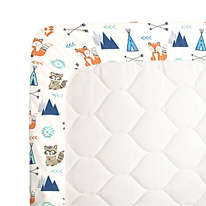 NoJo Aztec Mix & Match 100% Cotton Grey/Fox Fitted Crib Sheet, Navy, Orange, Aqua, Ivory