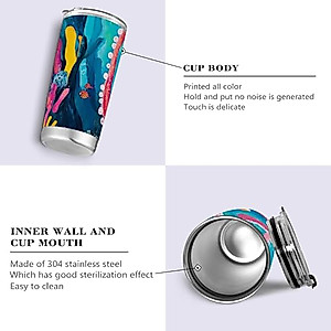 sanluoli animal sea Hiding in Coral Reef Stainless Steel coffee cup with lid with Straw Lid insulated coffee mug for outdoor Aesthetic straw tumbler 20 OZ