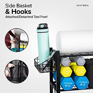 Aestoria Home Gym Storage Rack - Weight Rack for Home Gym with Easily Removable Side Accessories - Versatile Gym Organization for Home Gym with Larges 2.5 Inches Wheels