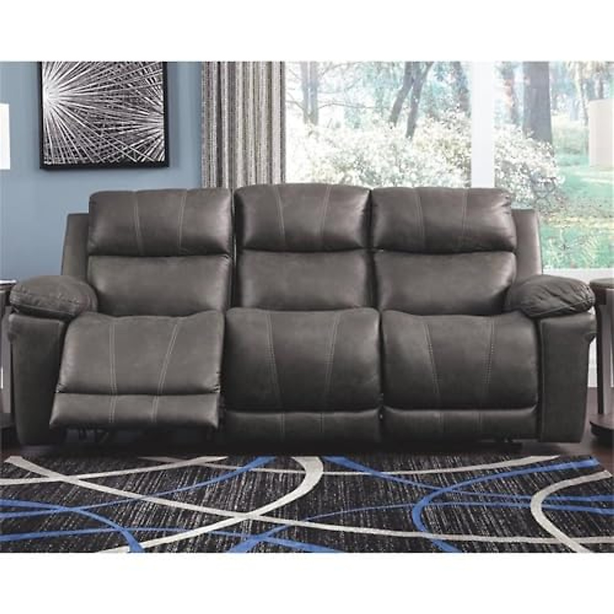 Signature Design by Ashley Erlangen Faux Leather Adjustable Power Reclining Sofa with USB Charging, Gray