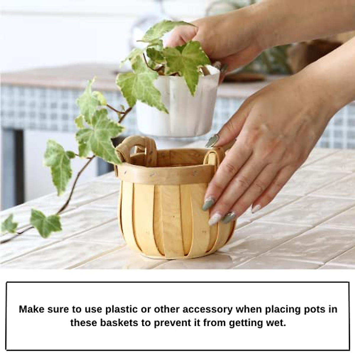 SPICE OF LIFE Poire Cedar Planter Basket - Round, Extra Small - Decorative Wooden Basket with Small Handles, 1mm Thick Wooden Slots, Sturdy, Lightweight, Portable, Rustic, for Indoor Use