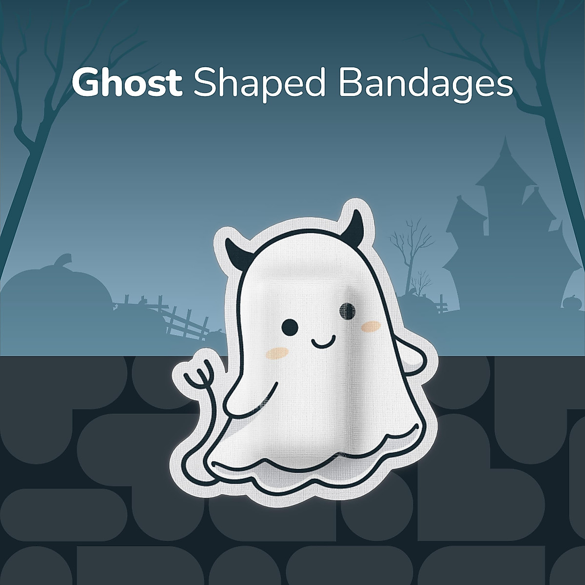 BioSwiss Bandages, Halloween Ghost Shaped Self Adhesive Bandage, Latex Free Sterile Wound Care, Fun First Aid Kit Supplies for Kids, 24 Count