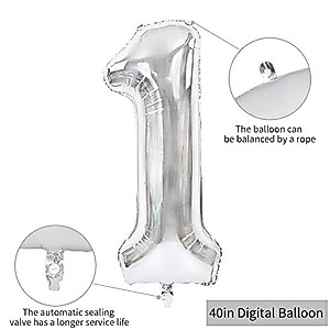 40 Inch Silver Large Numbers Balloons 0-9, Number 1 Digit 1 Helium Balloons, Foil Mylar Big Number Balloons for Birthday Party Anniversary Supplies Decorations