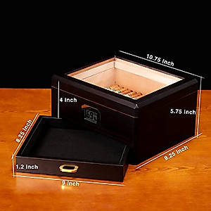 Woodronic Cigar Humidor and Boveda 72% Humidity Packs with Accessory Drawer, 25-50 Cigar Box with Digital Hygrometer, Spanish Cedar Lining and Divider, Boveda Holder, Great Gift for Fathers