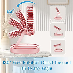 DEPOZA 7 Inch Travel Fan, Portable Folding Desk Fan with 3 Speeds, 185° Rotation, Battery Operated & Rechargeable, Quiet Small Table Fan for Bedroom, Office