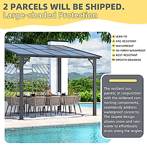 U-MAX 8' x 10' Outdoor Pergola Gazebo, Wall-Mounted Lean to Metal Awnings Gazebos on Clearance for Patio, Large Panel Roof Pergolas and Gazebo for Outdoor Use