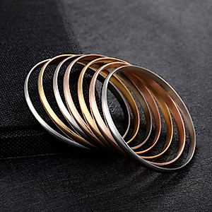Castillna Tri-Color Silver Gold Rose Gold Bangle Bracelets for Women Christmas Birthday Gifts, 9 Inches