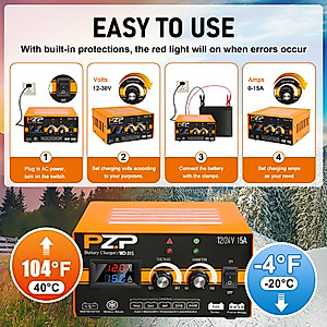 12V 24V Manual Battery Charger Maintainer, 0 to 15A Arbitrarily Adjustable Car Battery Trickle Charger, Battery Desulfator with Repair, Winter Mode, Suitable for AGM Gel Deep Cycle Truck RV ATV