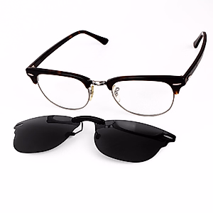 Polarized CLIP-ON Sunglasses for Ray-Ban Clubmaster RB5154 (RX5154) 51-21-145 (Black)