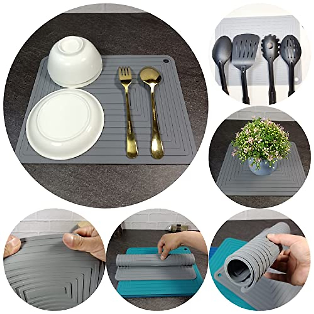 Silicone Trivets Mats Kitchen Tool Set 3 Pcs, Large Silicone Trivets for Hot Dishes,Silicone Trivets for Hot Pots and Pans, Silicone Trivet Mats Set About 9"X12", Black Silicone Hot Pads for Kitchen