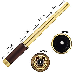 Telescope Brass Spyglass Pirate Monocular, Waterproof Pocket Mini Telescope Monocular, 25x30 Zoomable Collapsible Vintage Monocular for Navigation Voyage View Watching Games Travel Hiking Hunting