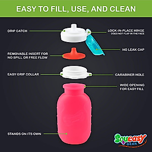 Pink 6 oz Squeasy Snacker Spill Proof Silicone Reusable Food Pouch - for Both Soft Foods and Liquids - Water, Apple Sauce, Yogurt, Smoothies, Baby Food - Dishwasher Safe