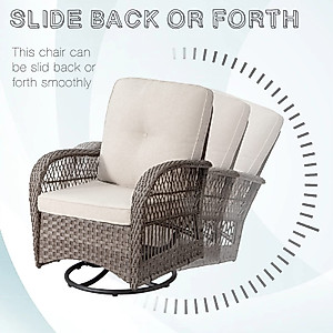 MeetLeisure Bistro Set 3 Piece Outdoor Patio Furniture, Wicker Swivel Rocking Chair Set with Matching Coffee Table & Premium Fabric Cushion(Mixed Grey/Beige)