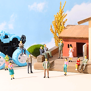 Juexica 50 Pcs Mini People Figurines 1: 50 Scale Model Trains Architectural Painted People Figures Tiny People Plastic Miniature Figurines Sitting Standing People for Miniature Scenes (Stylish Style)