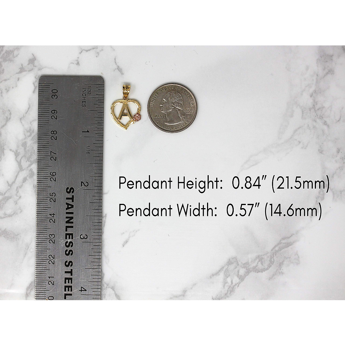 14k Two-Tone Initial Heart Pendant in Yellow and Rose Gold - Letter G