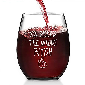 Futtumy Dear Cancer You Picked The Wrong, Stemless Wine Glass for Women Cancer Survivor Ovarian Breast Cancer Survivor Cancer Patient, 15 Oz Wine Glass With Cancer Awareness Sayings