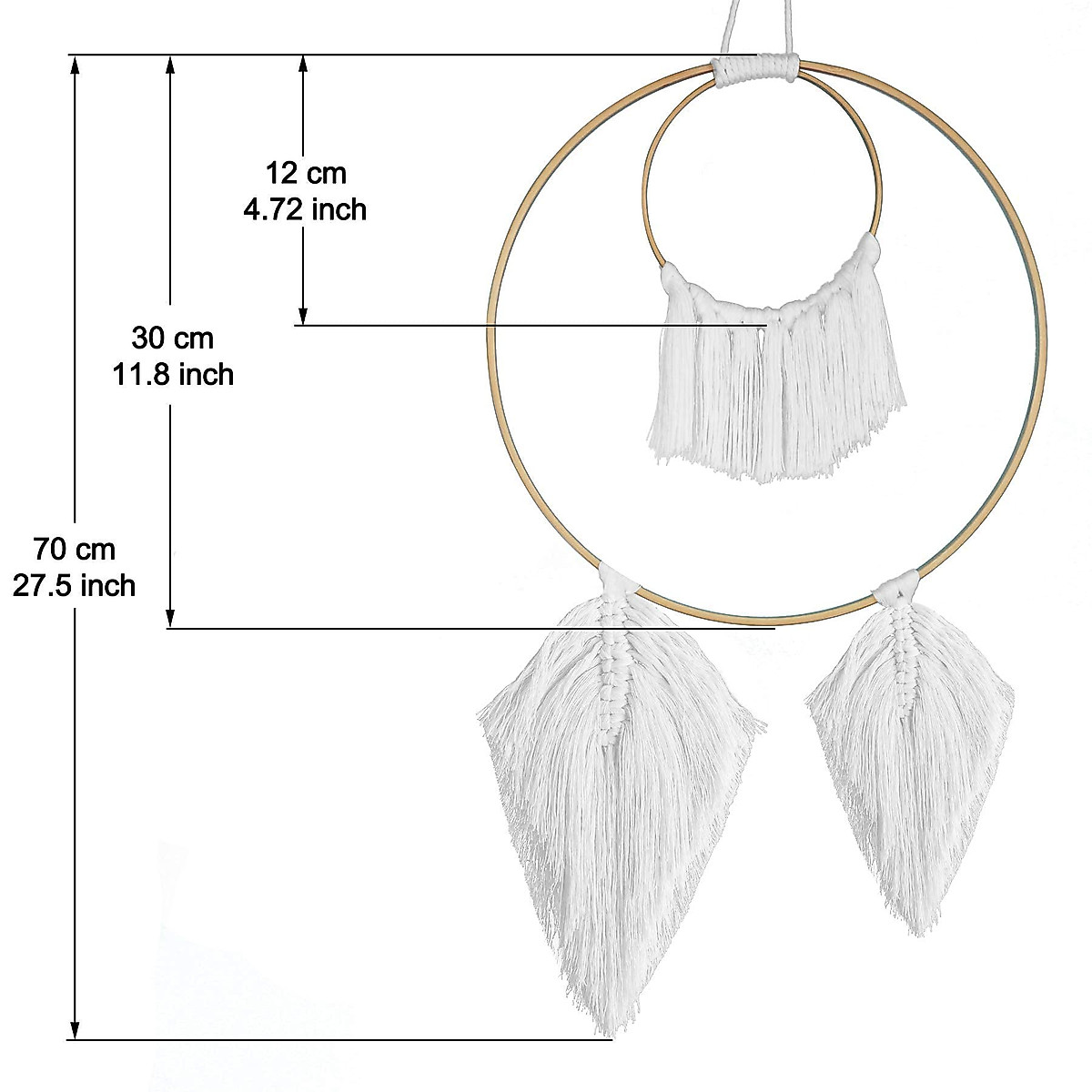 O-heart Macrame Wall Hanging, Woven Boho Chic Wall Decor Cotton Leaf Feather Bedroom Decor Large Wall Art Decor, Bohemian Home Decorations Wall Accent - Style 1