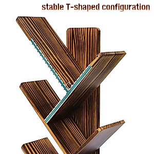 vicatova 4 Tier Solid Wood Tree Bookshelf, Shelves for Bedroom Living Room, Home Office, Bookshelf for Kids, Wooden Bookshelves Storage Rack for CDs, Movies, Books, Small Bookcase，Rustic Brown