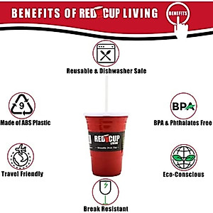 Red Cup Living 24 Oz Reusable Party Cup with Lid & Straw, Glass & Tumbler | Reusable Drinking Supplies for Birthday Party, Camping, Travel Outdoors |Durable & Unbreakable, BPA Free