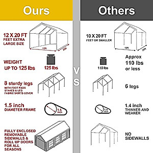 Abba Patio Carport Heavy Duty Carport with Removable Sidewalls & Doors Portable Garage Extra Large Car Canopy for Auto, Boat, Party, Wedding, Market stall, 12 x 20 ft with 8 Legs, Beige